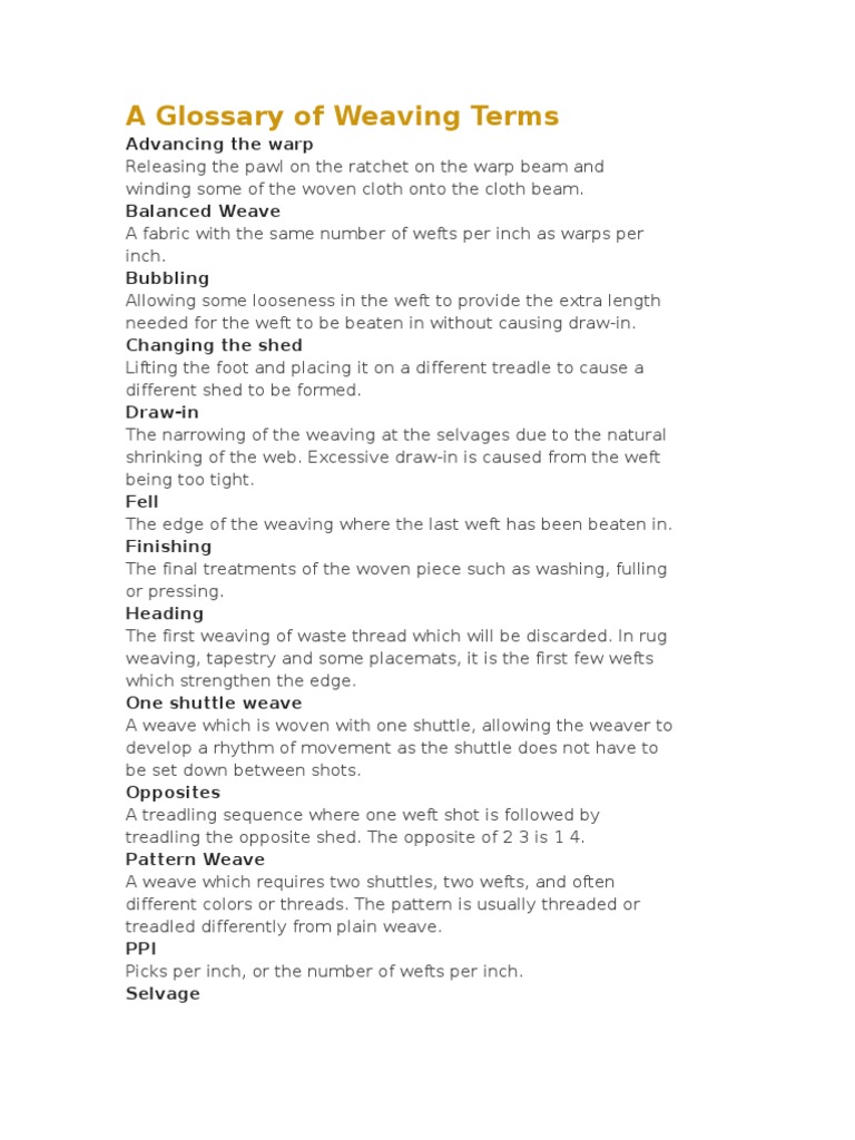 A Glossary of Weaving Terms | PDF | Loom | Weaving