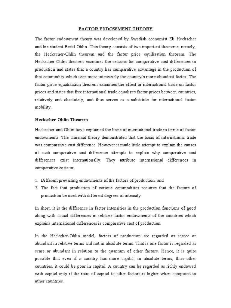 Factor Endowment Theory | PDF | Economic Theories | Business Economics