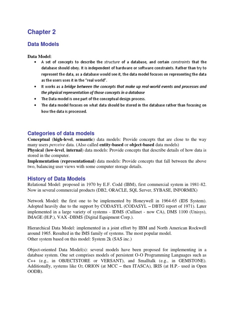 Chapter 2-Data Models | PDF | Relational Database | Data Model