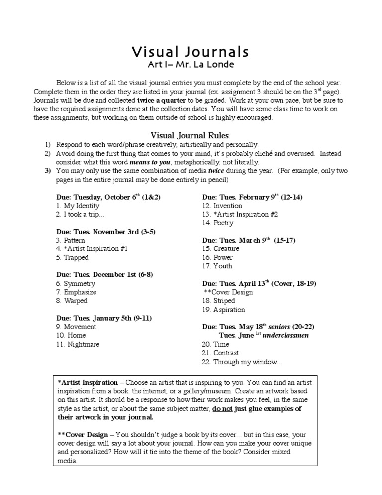 Visual Journal Assignments Guide | PDF