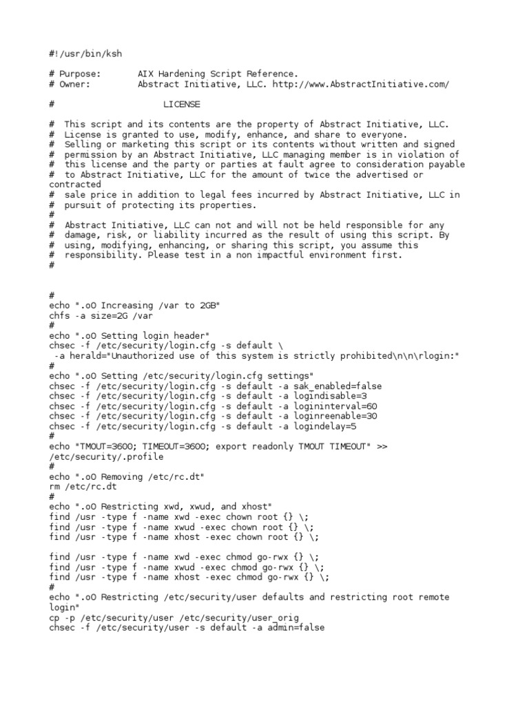 AIX Hardening Example Script | PDF | Limited Liability Company | License