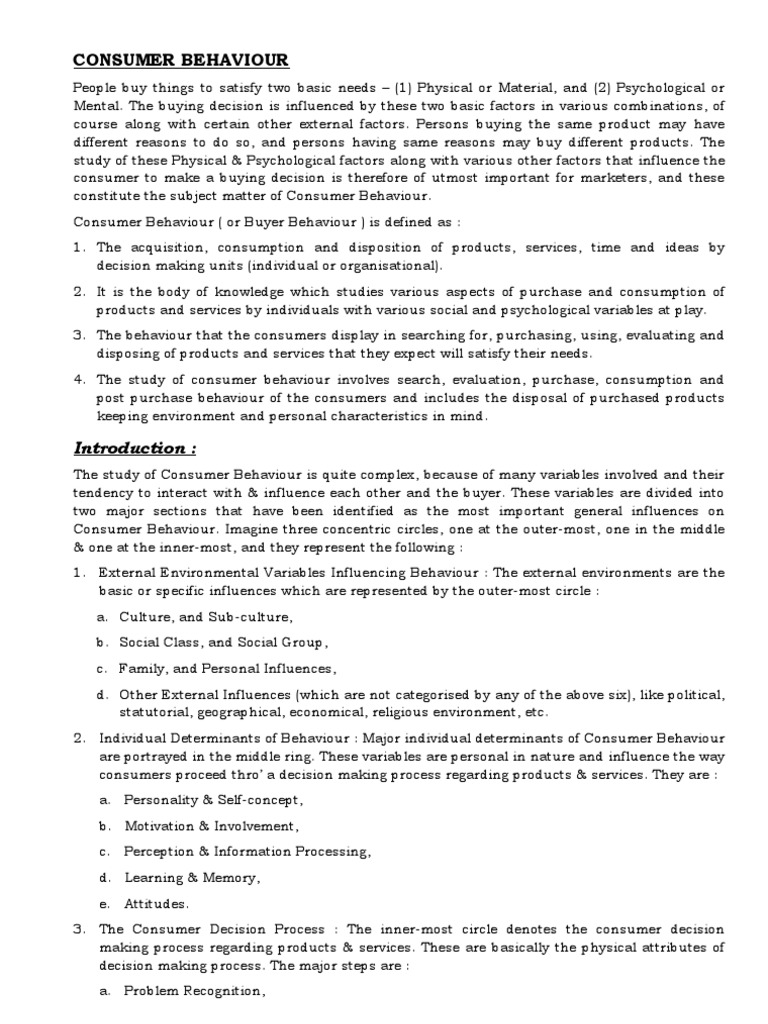 Consumer Behaviour 1 Introduction Pdf Consumer Behaviour Behavior