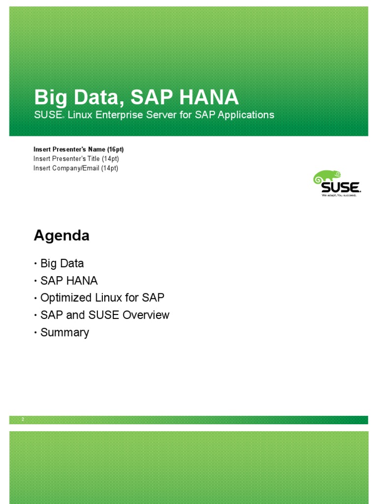 Big Data, SAP HANA: Suse Linux Enterprise Server For SAP Applications ...