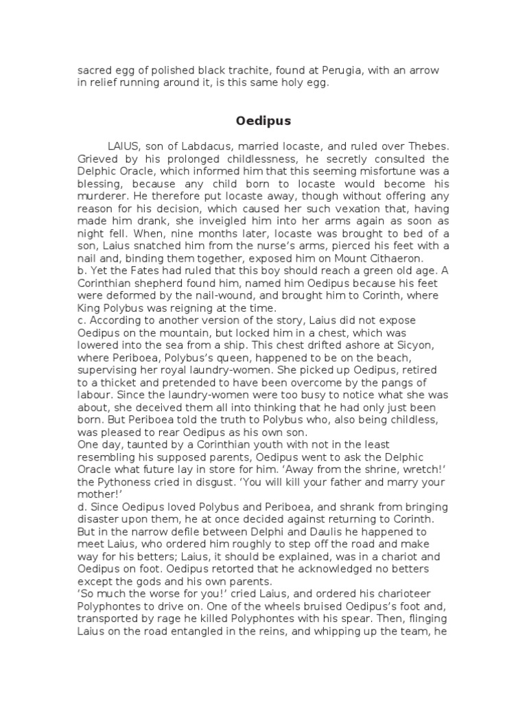 Oedipus Myth (Greek Myths by Robert Graves) | PDF | Unrest
