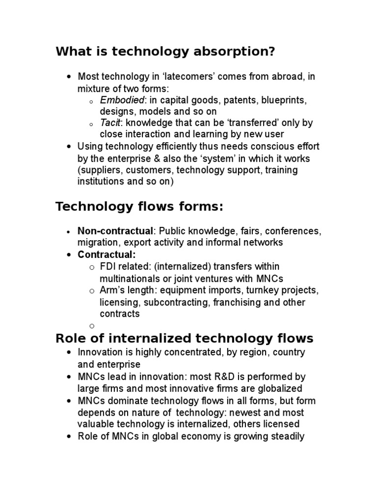 Understanding Technology Absorption | PDF | Multinational Corporation ...