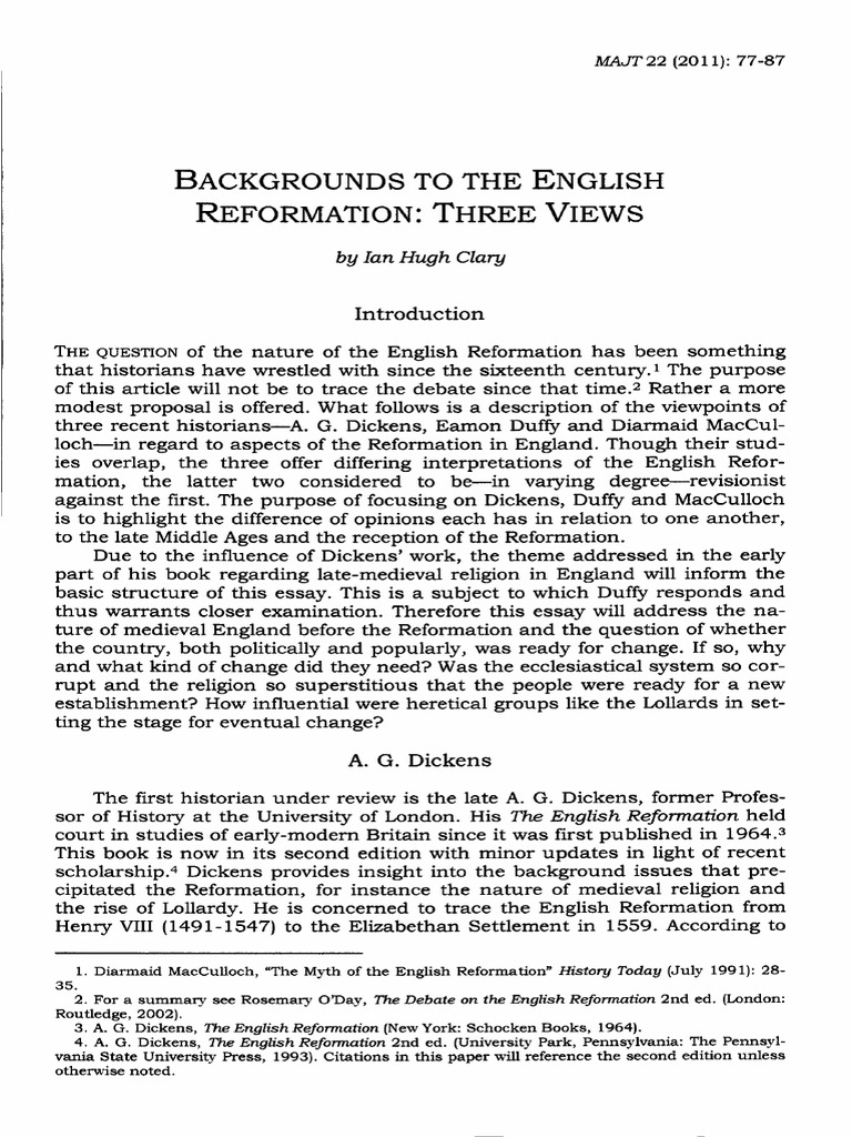 I Clary - Backgrounds To The English Reformation - Three Views | PDF ...