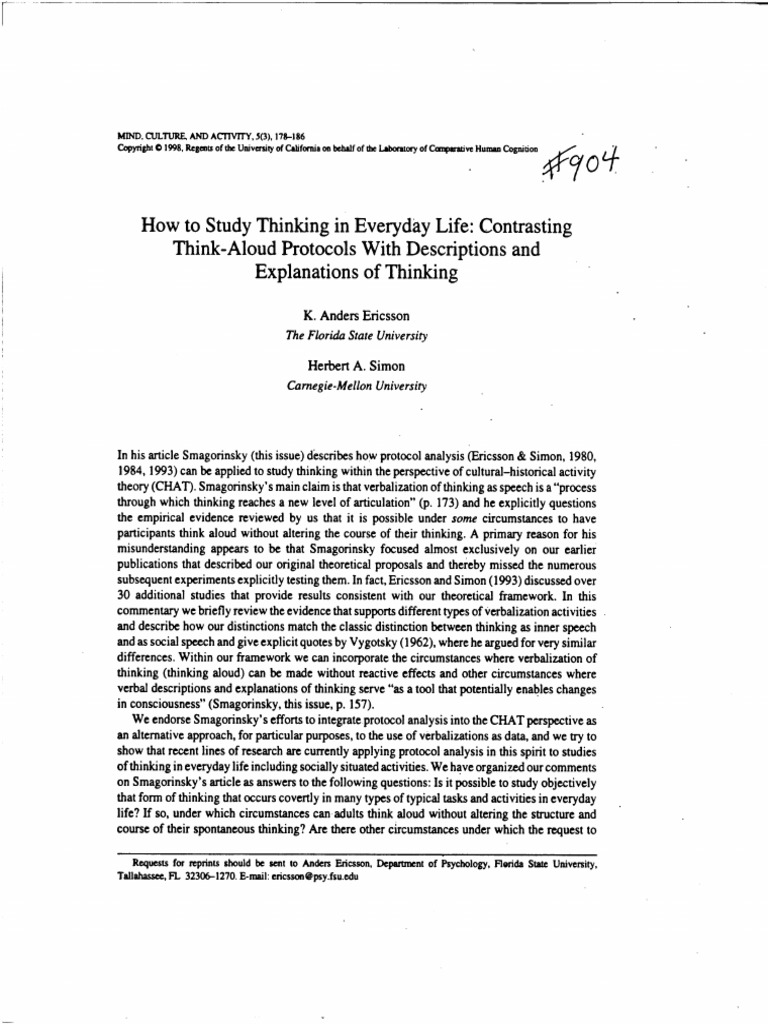 Ericsson Think Aloud Method | PDF | Expert | Thought