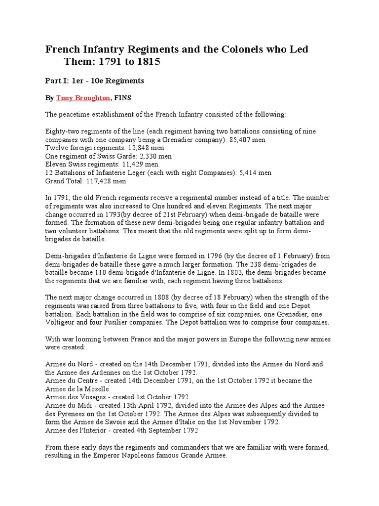 French Line Infantry Regiments 1 To 10 | PDF | Colonel | Military Personnel