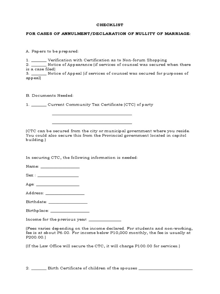 Checklist Annulment | Download Free PDF | Annulment | Marriage