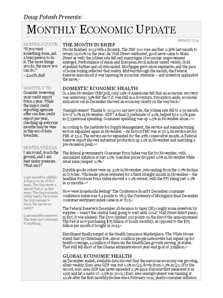 Monthly Economic Update | PDF | Stock Market Index | New York ...