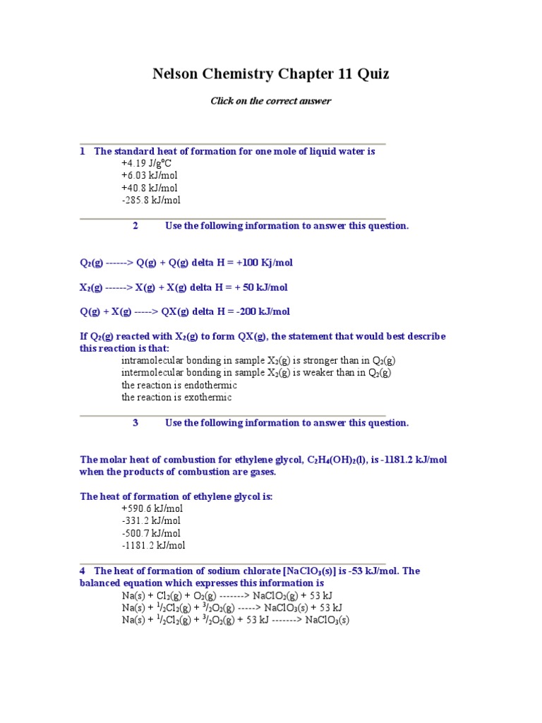 Nelson Chemistry Chapter 11 Quiz | PDF | Fahrenheit | Celsius