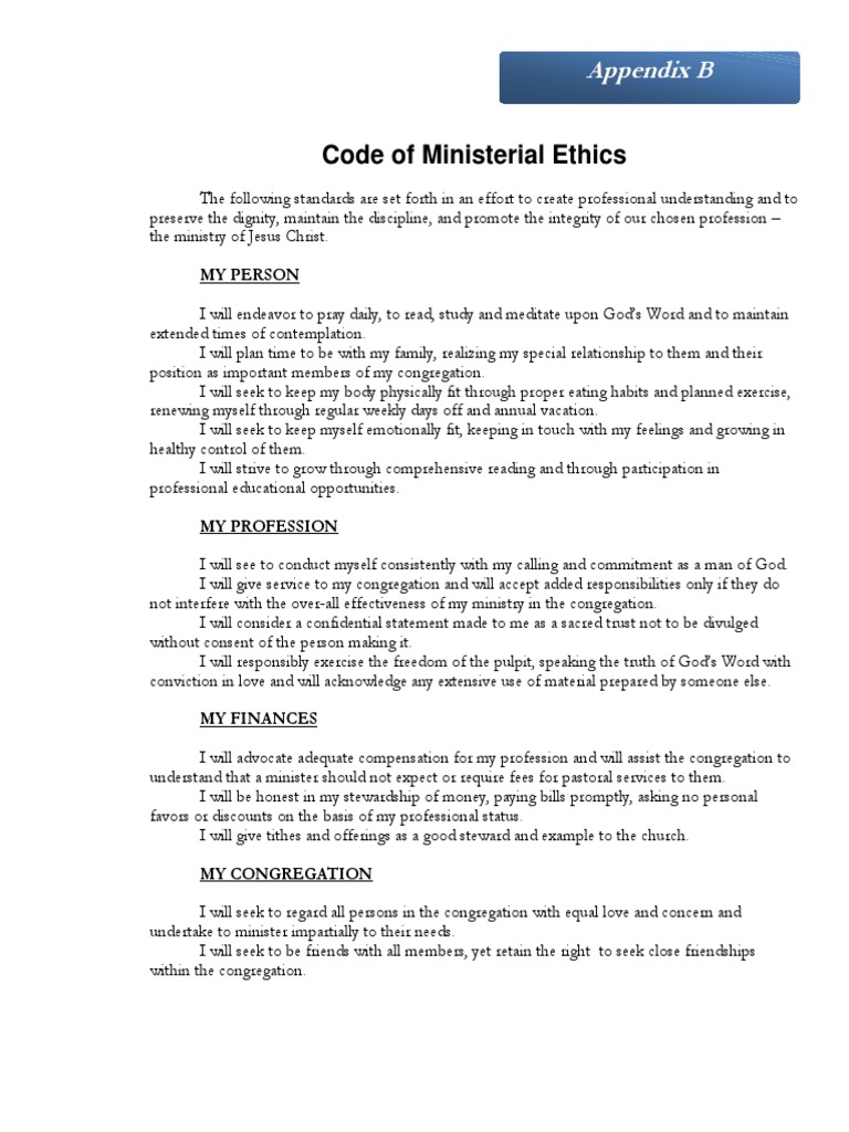X.B Code of Ministerial Ethics | PDF | Local Church | Baptists