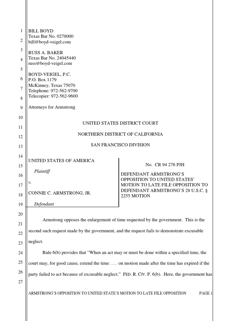 Opposition to Late Filing | Continuance | Government | Free 30-day ...