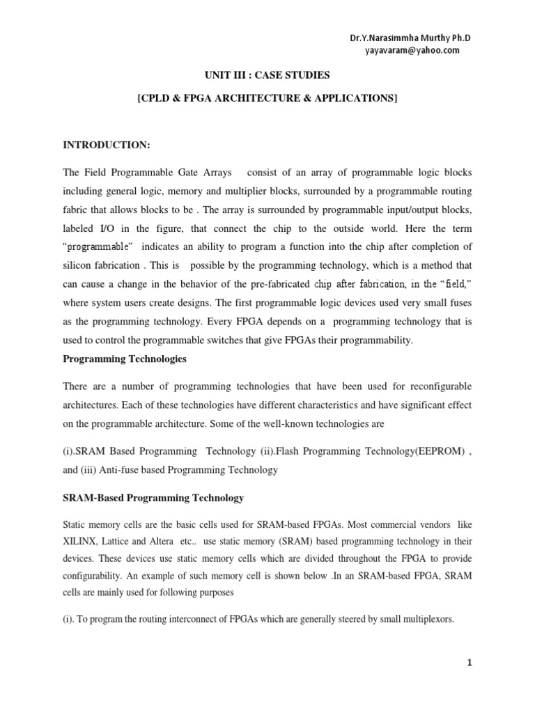 Unit Iii Cpld And Fpga Architecture And Applications Pdf Field Programmable Gate Array Flash 