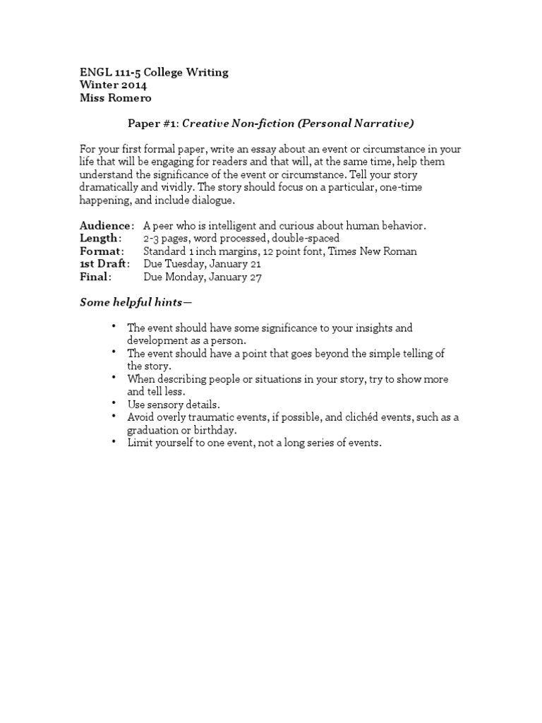 Prompt 1 (ENGL 111-5) | PDF | General Fiction