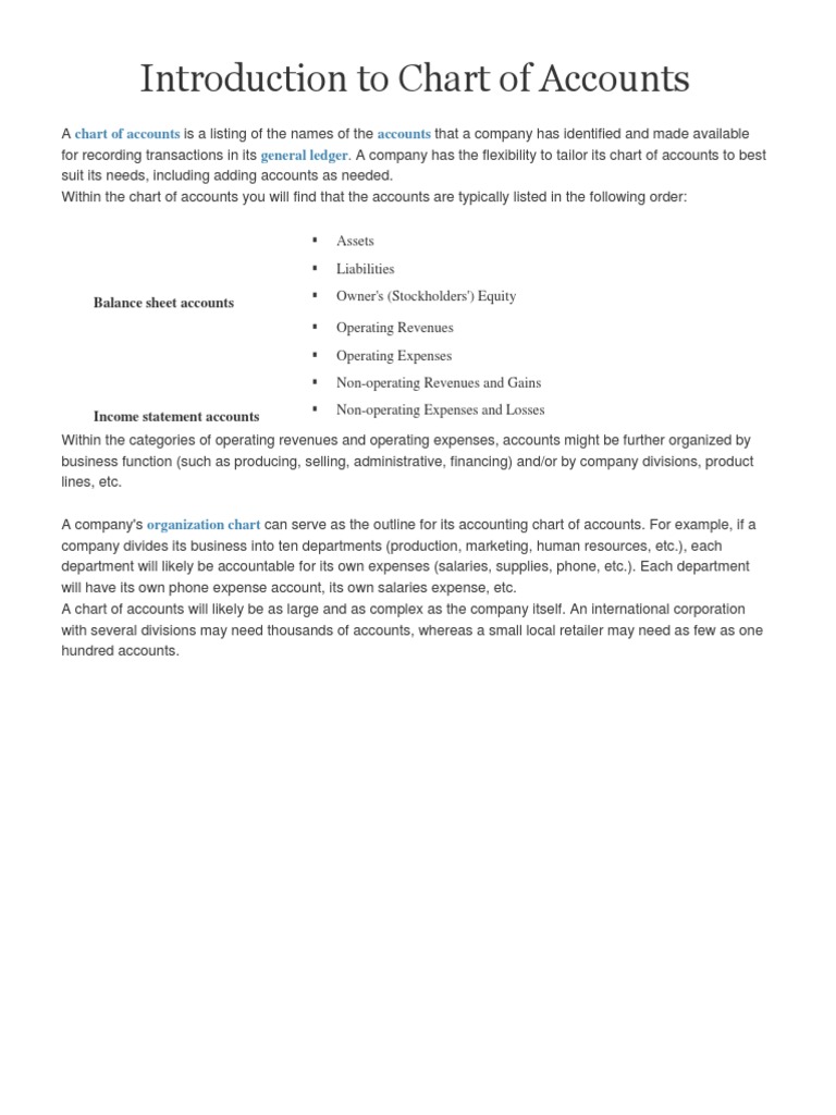 Introduction To Chart of Accounts | PDF | Debits And Credits | Expense