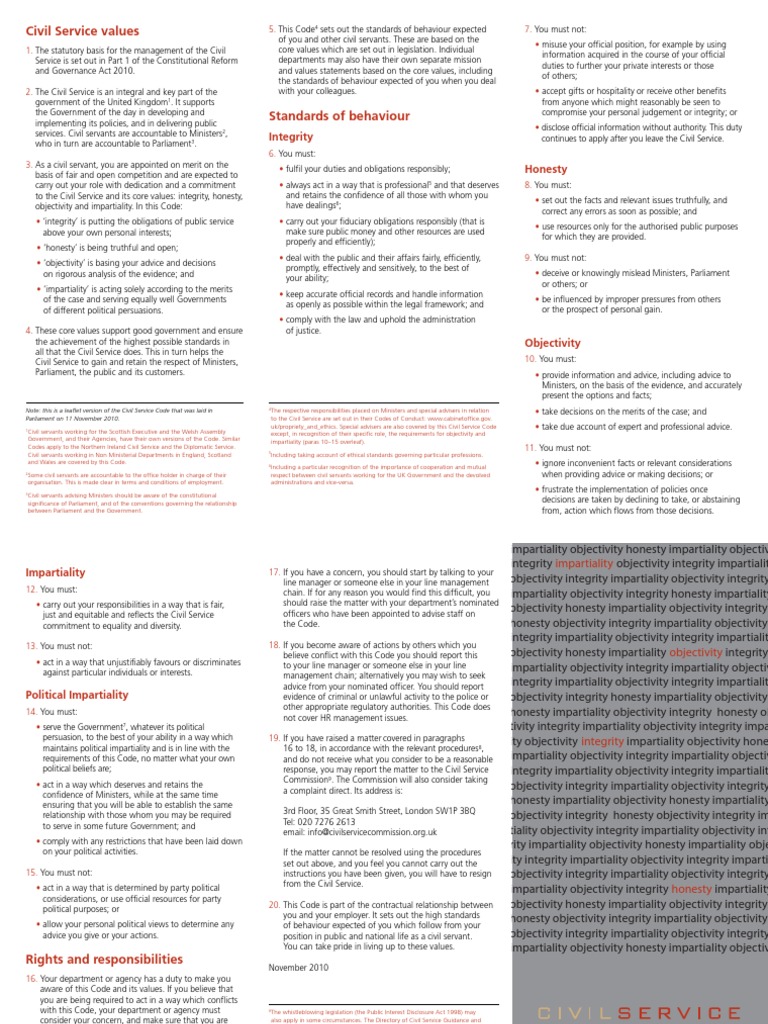 Civil Service Code of UK | PDF | Government Of The United Kingdom ...
