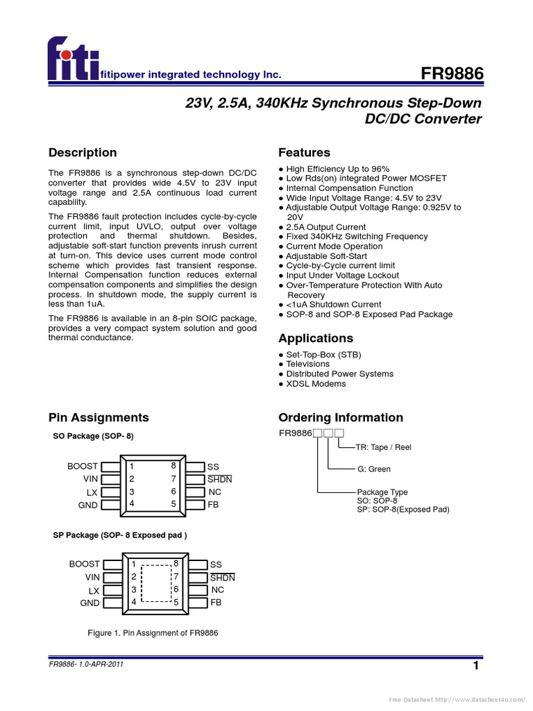 Data Sheet Ic fr9886 | PDF | Capacitor | Mosfet