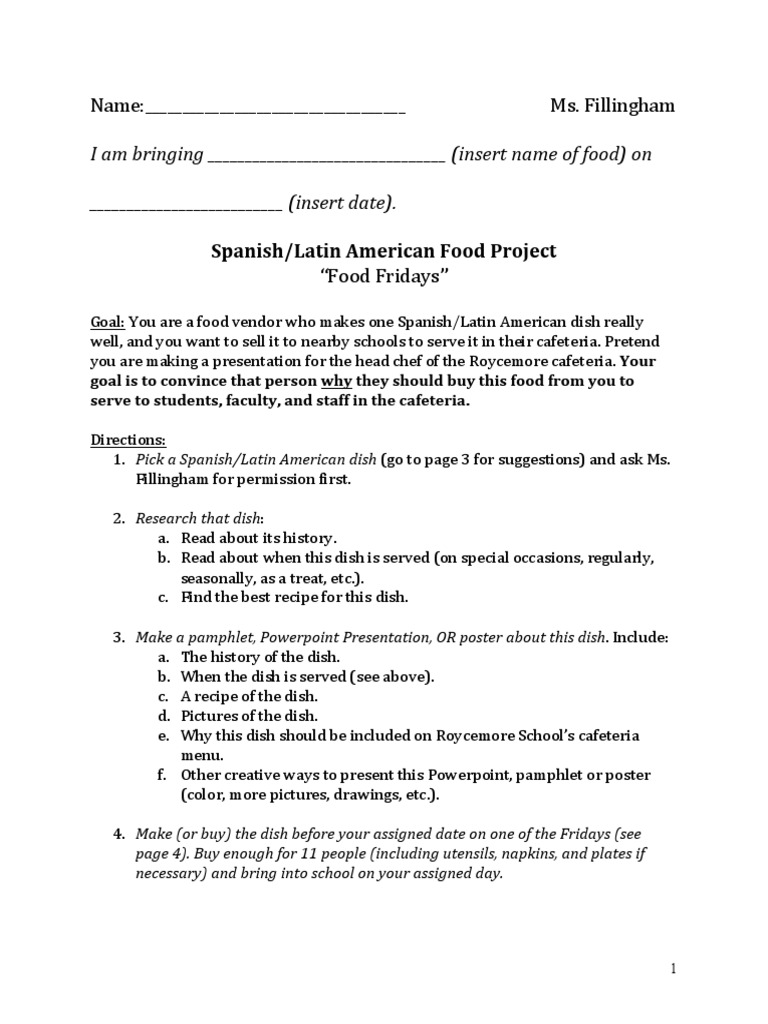 Spanish/Latin-American Food Project | PDF | Cuisine | Western Cuisine