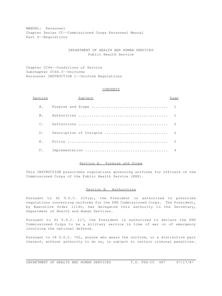 USPHS - Uniform Regulations | United States Public Health Service ...
