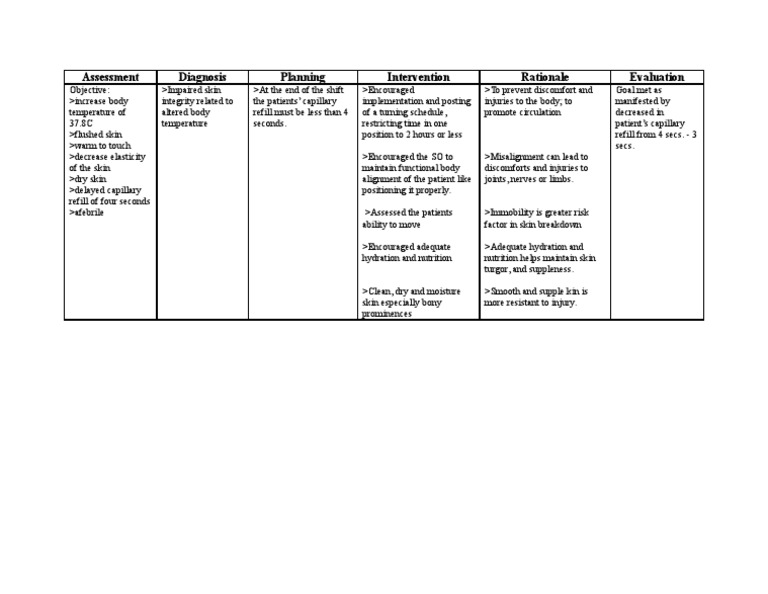 NCP Impaired Skin Integrity | Skin | Nervous System