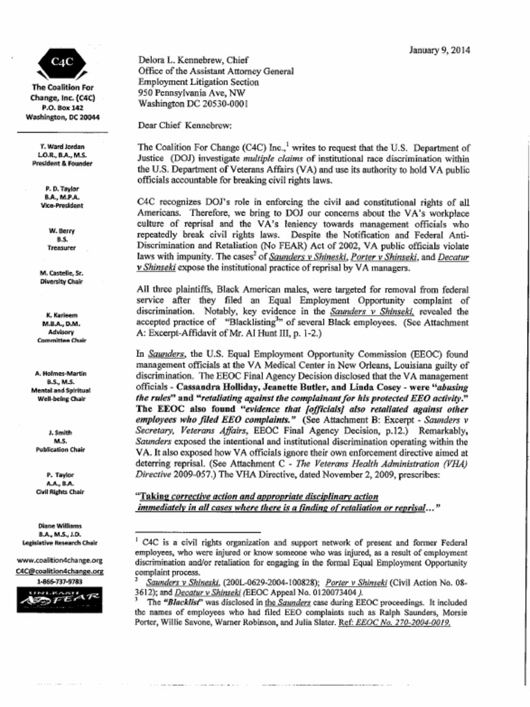 2014 Letter to Department of Justice Re: Blacklisting and Retaliation ...