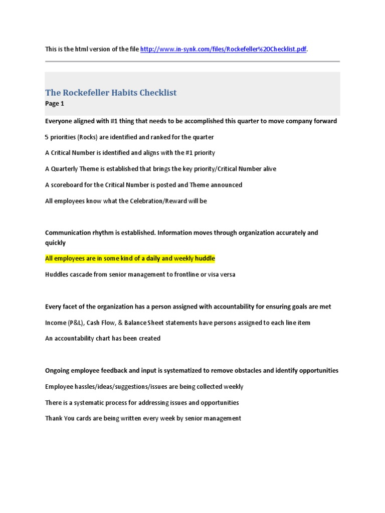 Rockefeller Habits | PDF | Strategic Planning | Business Economics