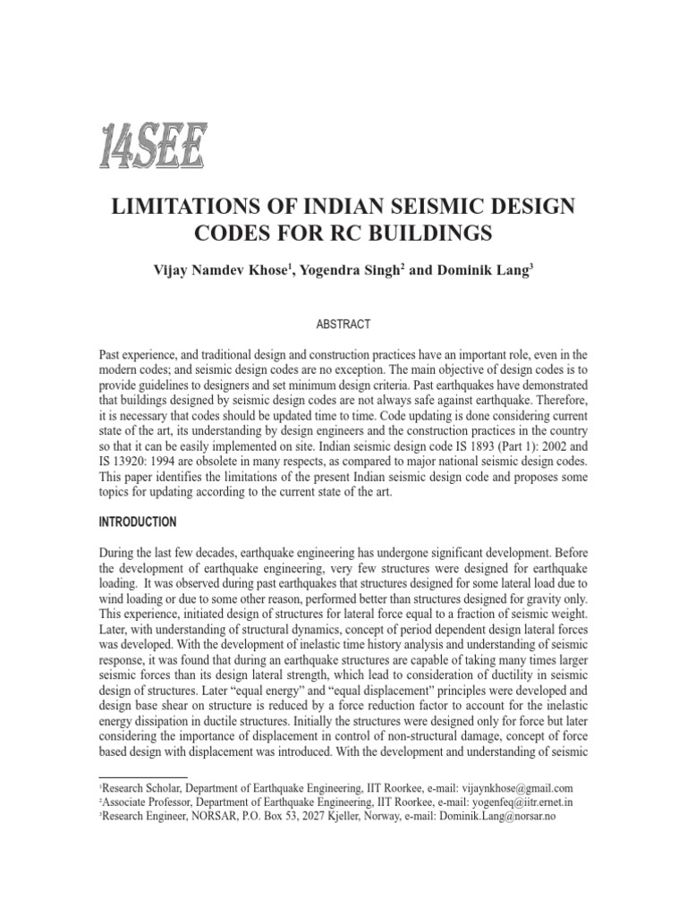Limitations of Indian Seismic Design Codes For RC Buildings | PDF ...