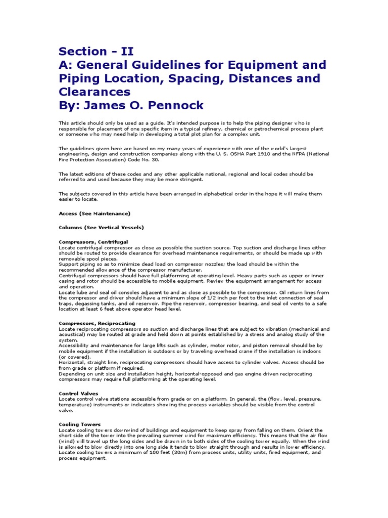 General Guidelines For Equipment and Piping Location, Spacing ...