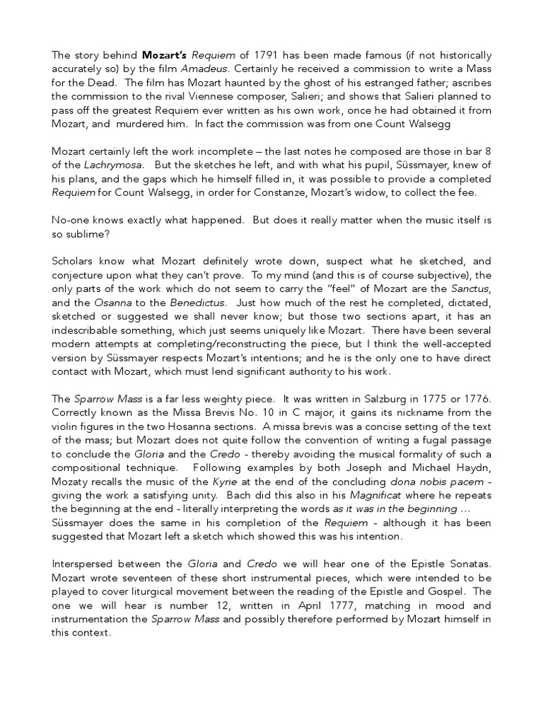 Mozart Prog Notes | PDF | Wolfgang Amadeus Mozart | Musical Compositions