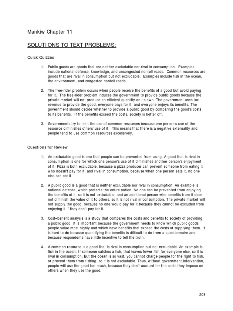 Answers To Chapter 11 Questions | PDF | Public Good | Externality