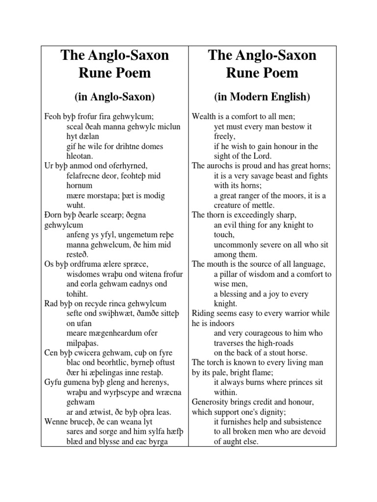 The Anglo-Saxon Rune Poems | Download Free PDF | Poetry