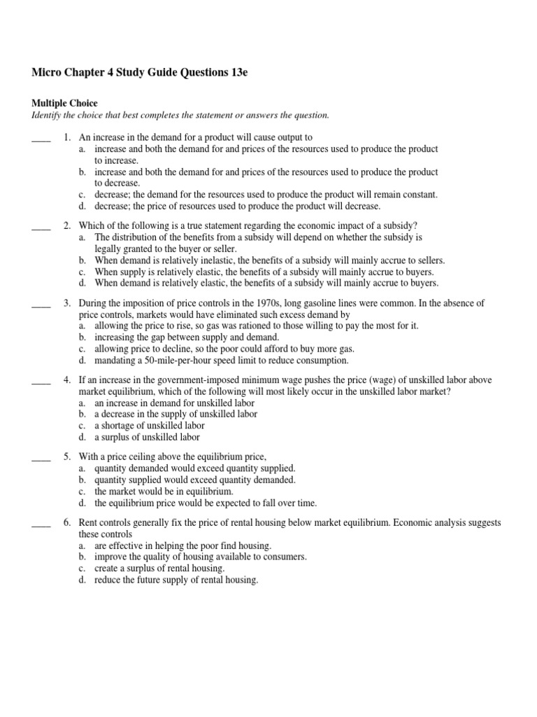 Microeconomics Chapter 4 Study Guide | PDF | Supply (Economics) | Taxes