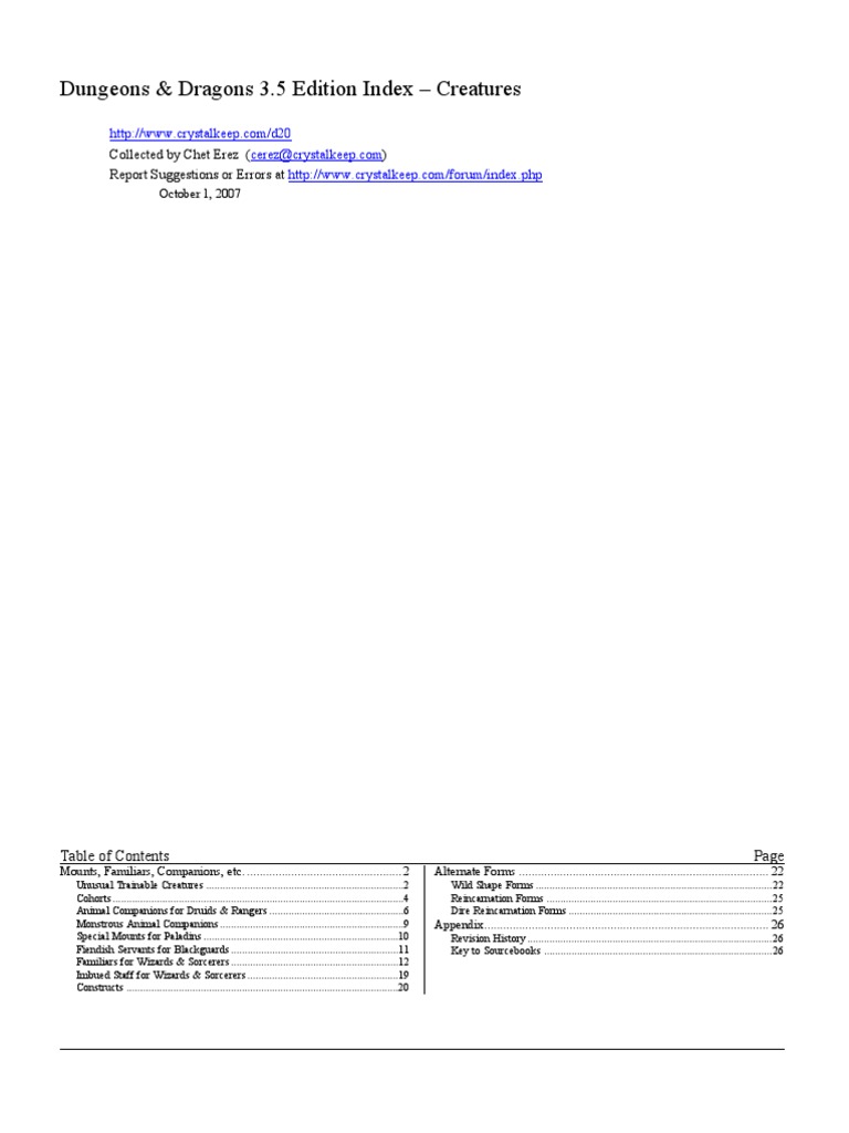 DnD3.5Index Creatures | PDF | Wizards Of The Coast Games | Dungeons ...