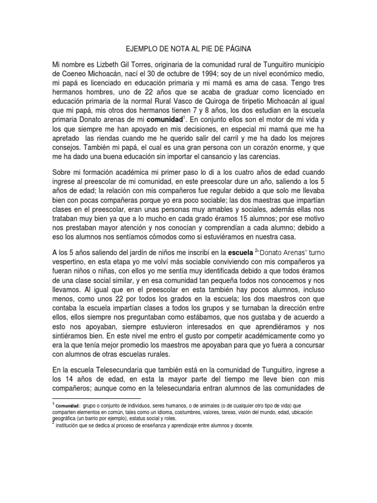 EJEMPLO DE NOTA AL PIE DE PÁGINA.docx | Jardín de infancia | Educación ...
