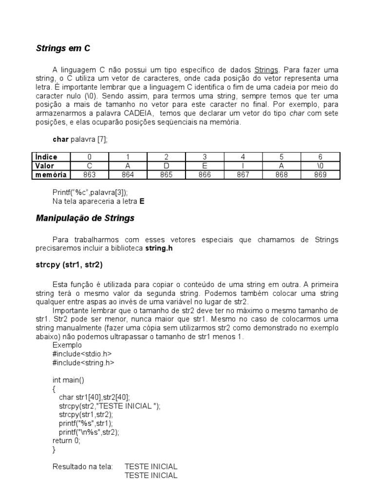 Strings e Suas Funções em Linguagem C | PDF | C (linguagem de ...