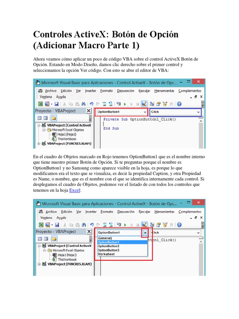 Controles ActiveX - Botón de Opción (Adicionar Macro Parte 1) | PDF ...