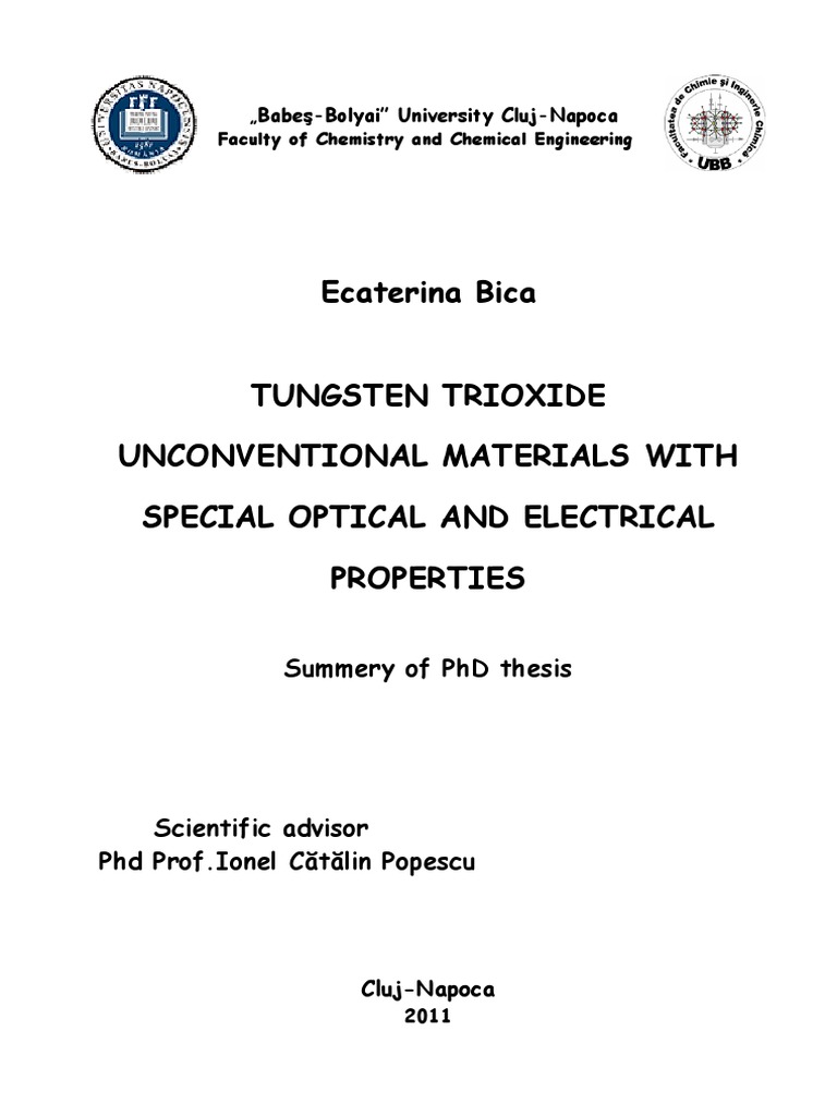 Tungsten Trioxide Materials Thesis Summary | PDF | Scanning Electron ...