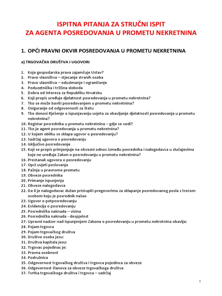 Katalog Ispitnih Pitanja Za Polaganje Strucnog Ispita | PDF