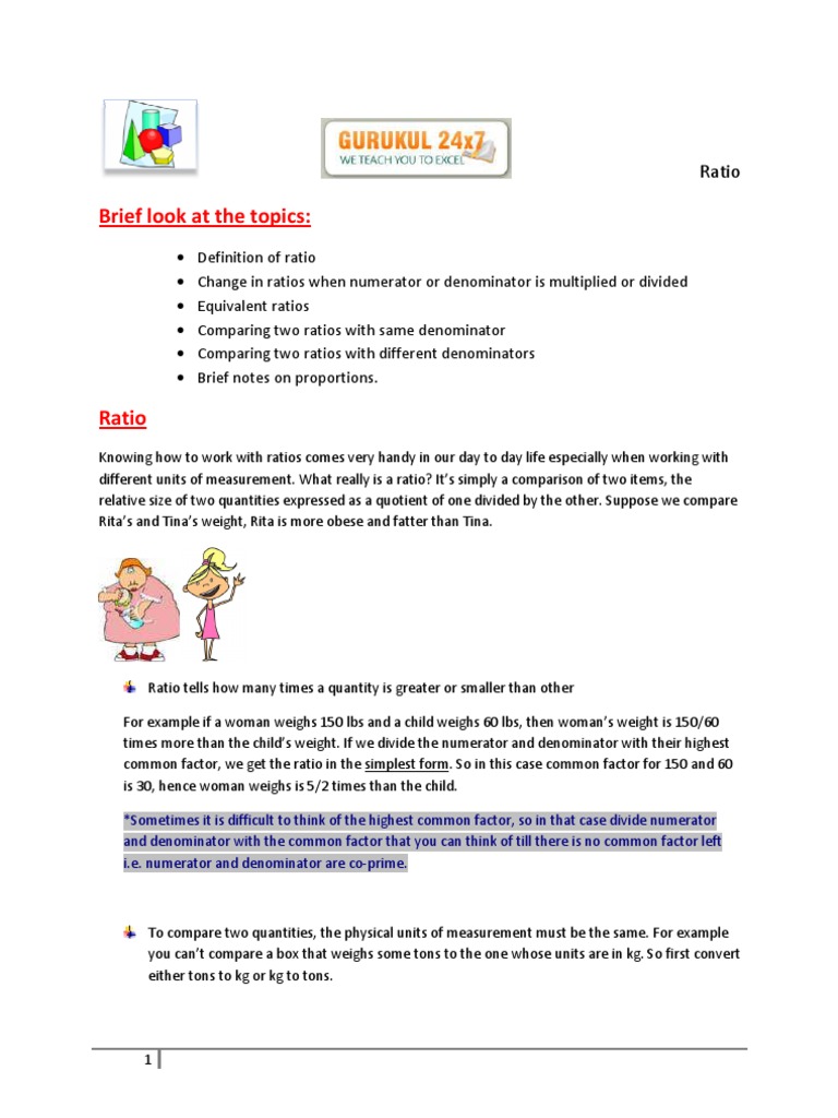 Ratio and Proportion Tutorial | PDF | Fraction (Mathematics) | Ratio