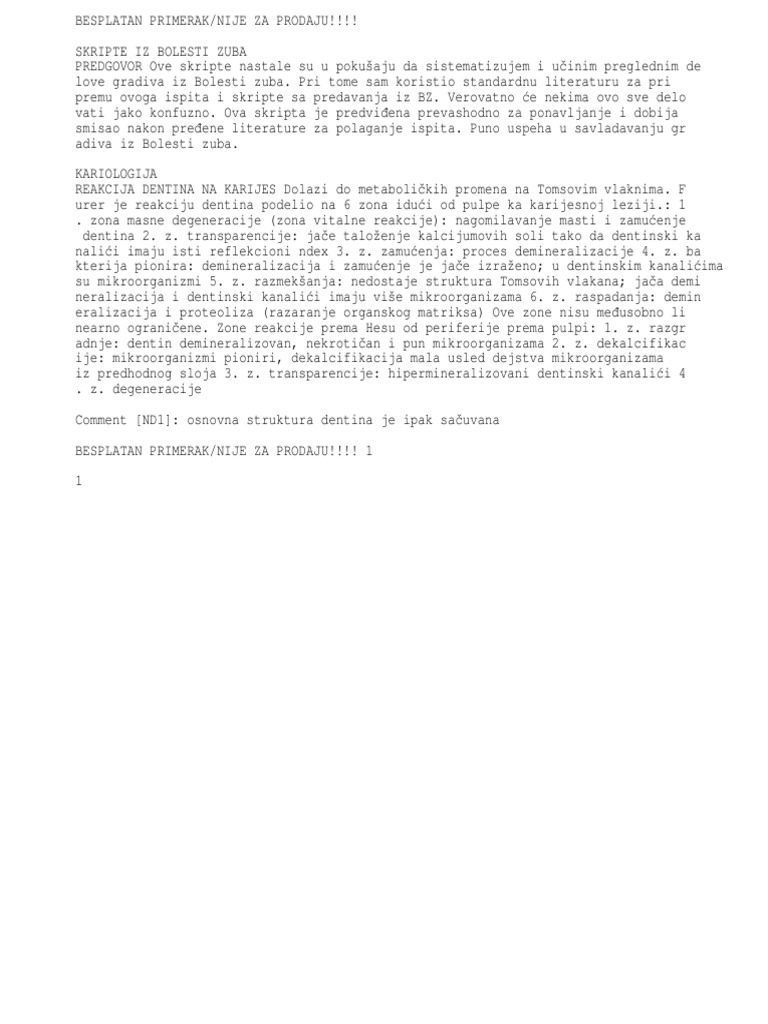 Bolesti Zuba Karijes Materijali Skripta | PDF