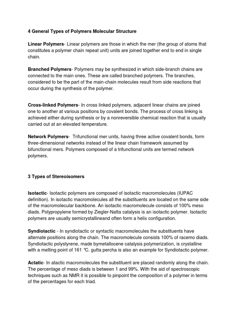 4 General Types of Polymers Molecular Structure | PDF | Polymers ...