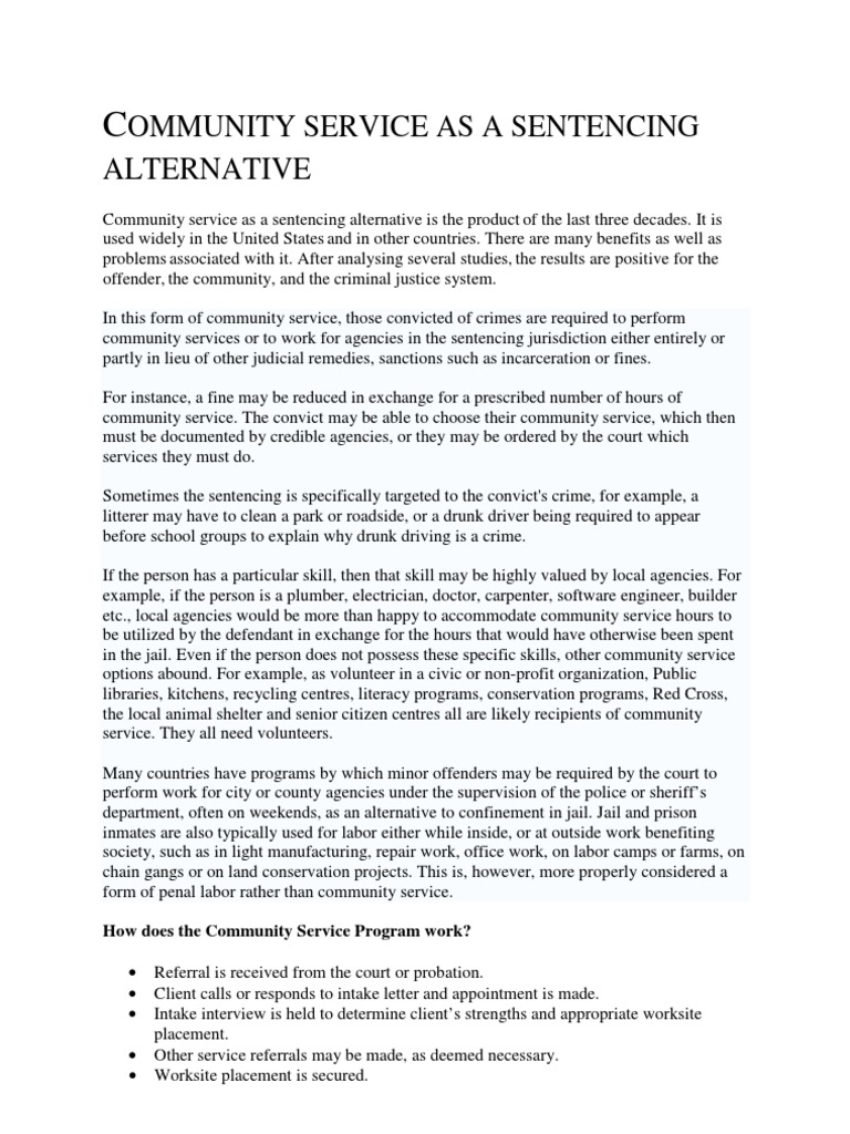 Community Service As A Sentencing Alternative | Download Free PDF ...