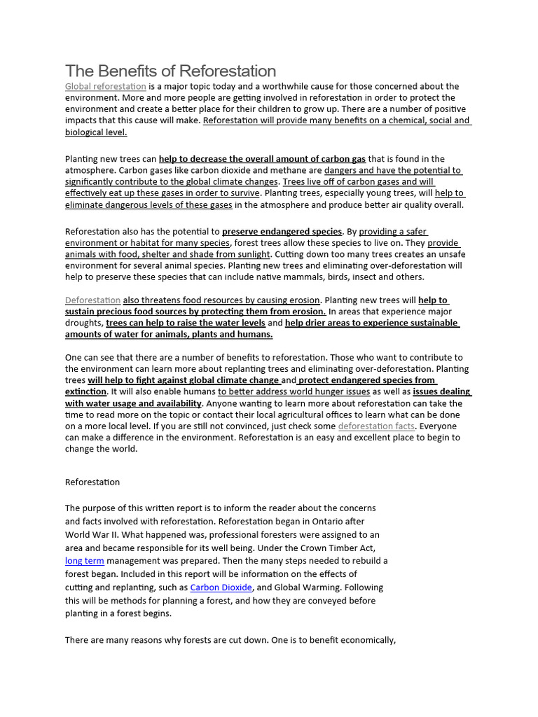 The Benefits of Reforestation | PDF | Soil | Deforestation