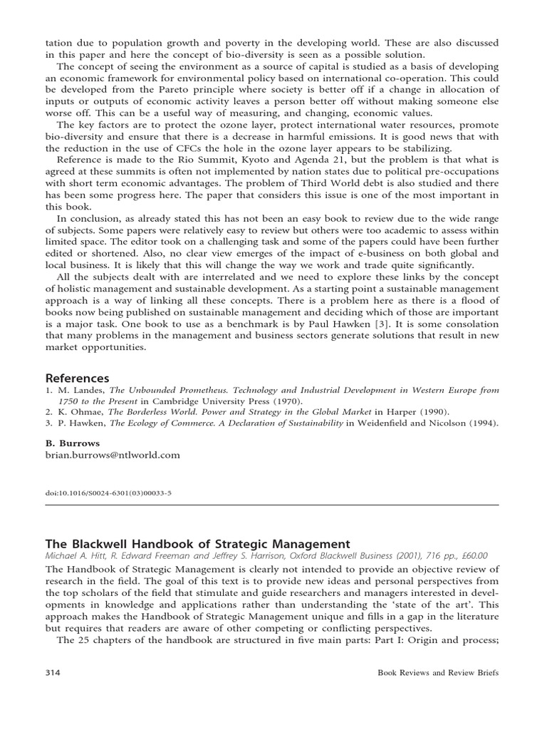 The Blackwell Handbook of Strategic Management Michael A. Hitt, R ...