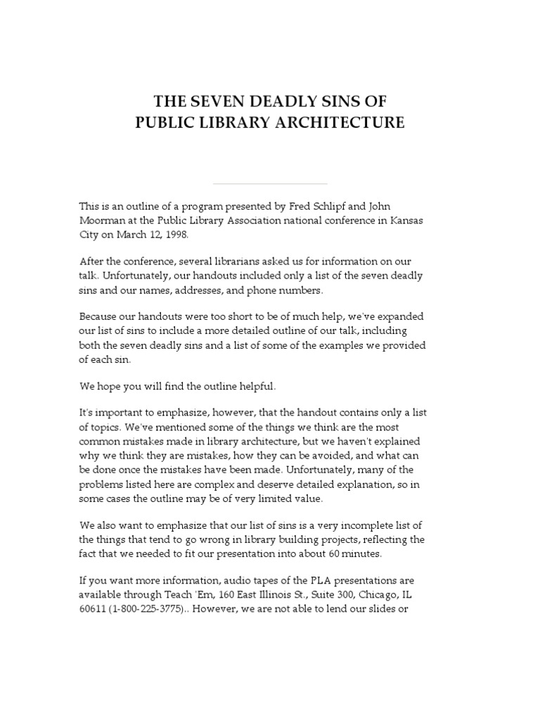 The Seven Deadly Sins of Public Library Architecture | PDF | Lighting ...