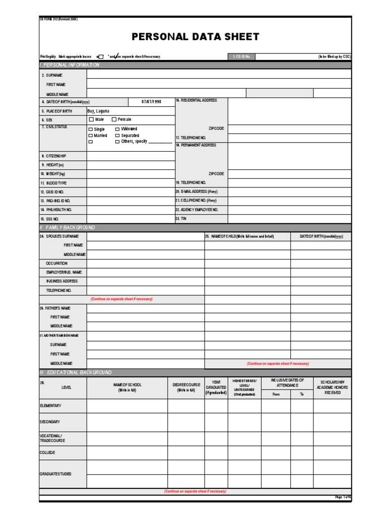 Government Personal Data Sheet | PDF | Crime & Violence | Crime Thriller