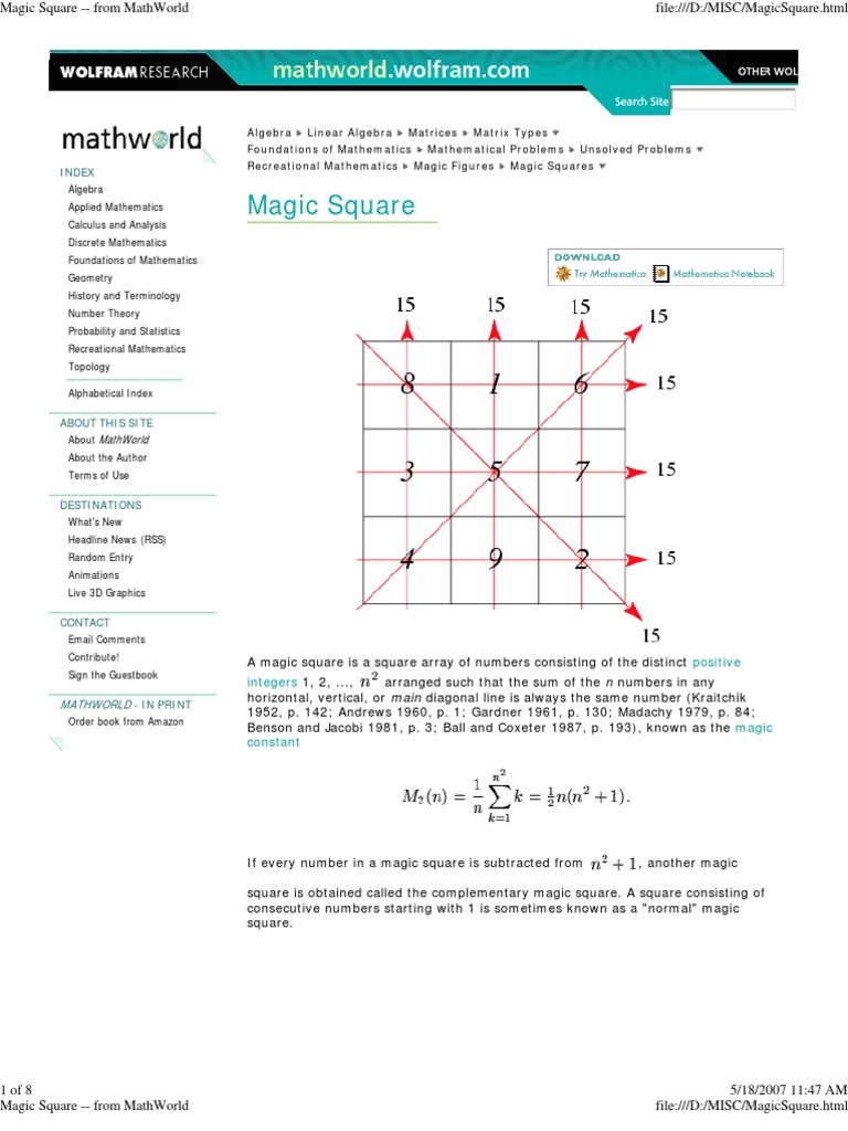 Magic Squares | PDF | Matrix (Mathematics) | Recreational Mathematics