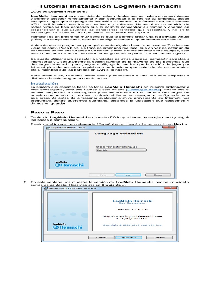 Tutorial Instalación LogMeIn Hamachi PDF | PDF | Red privada virtual | Internet