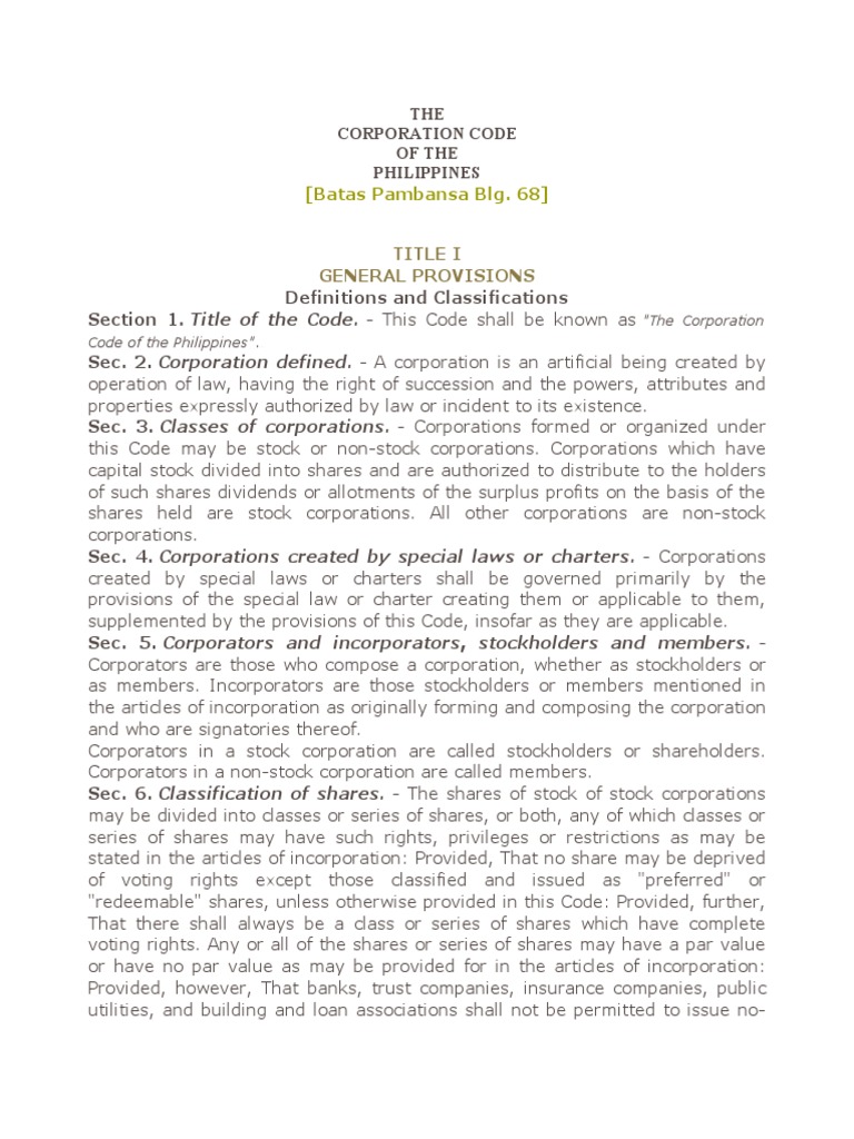 Corporation Law Codal | Board Of Directors | Corporations